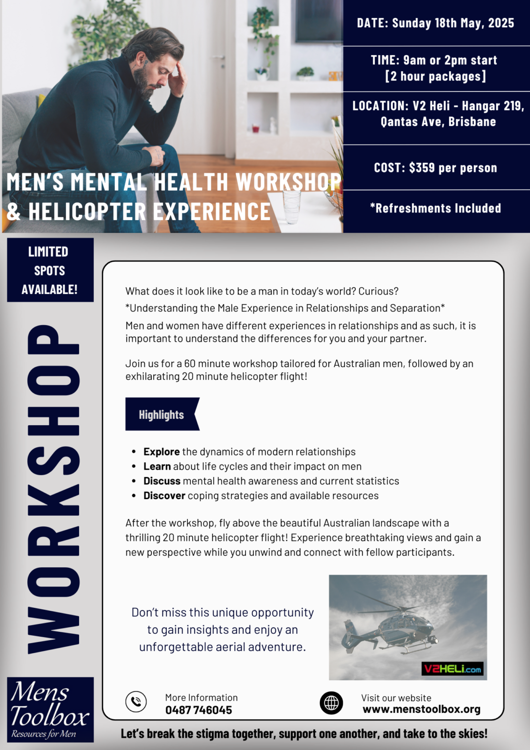 MEN’S MENTAL HEALTH (Workshop & Helicopter Experience) – Mens Toolbox